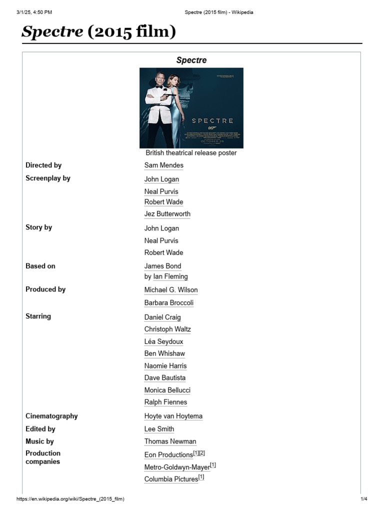 Spectre (2015 Film) - Wikipedia | PDF | James Bond