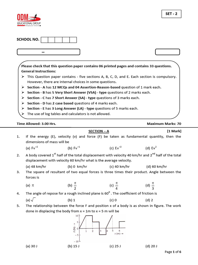 Xi Physics Set 2 Soumya R Patra QP | PDF | Collision | Momentum