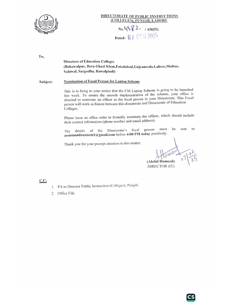 Nomination of Focal Person | PDF