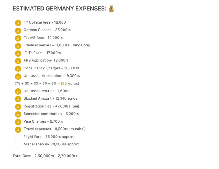 Germany Study Expenses Breakdown | PDF