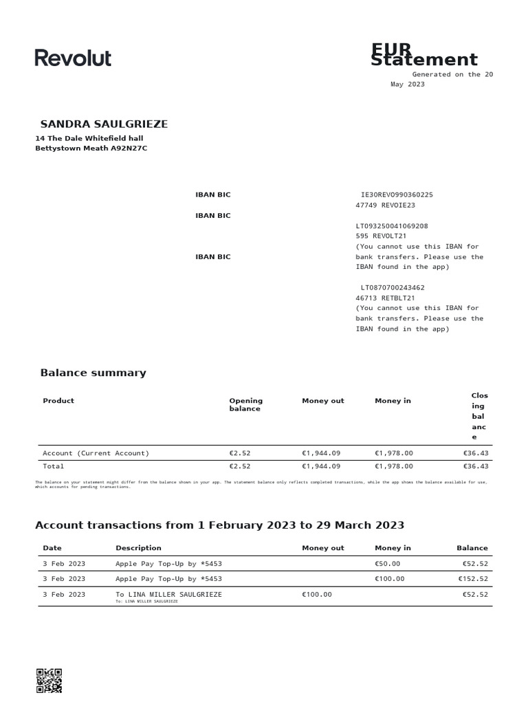 Sandra Revolut Statement 2023 | PDF | Services (Economics) | Banking