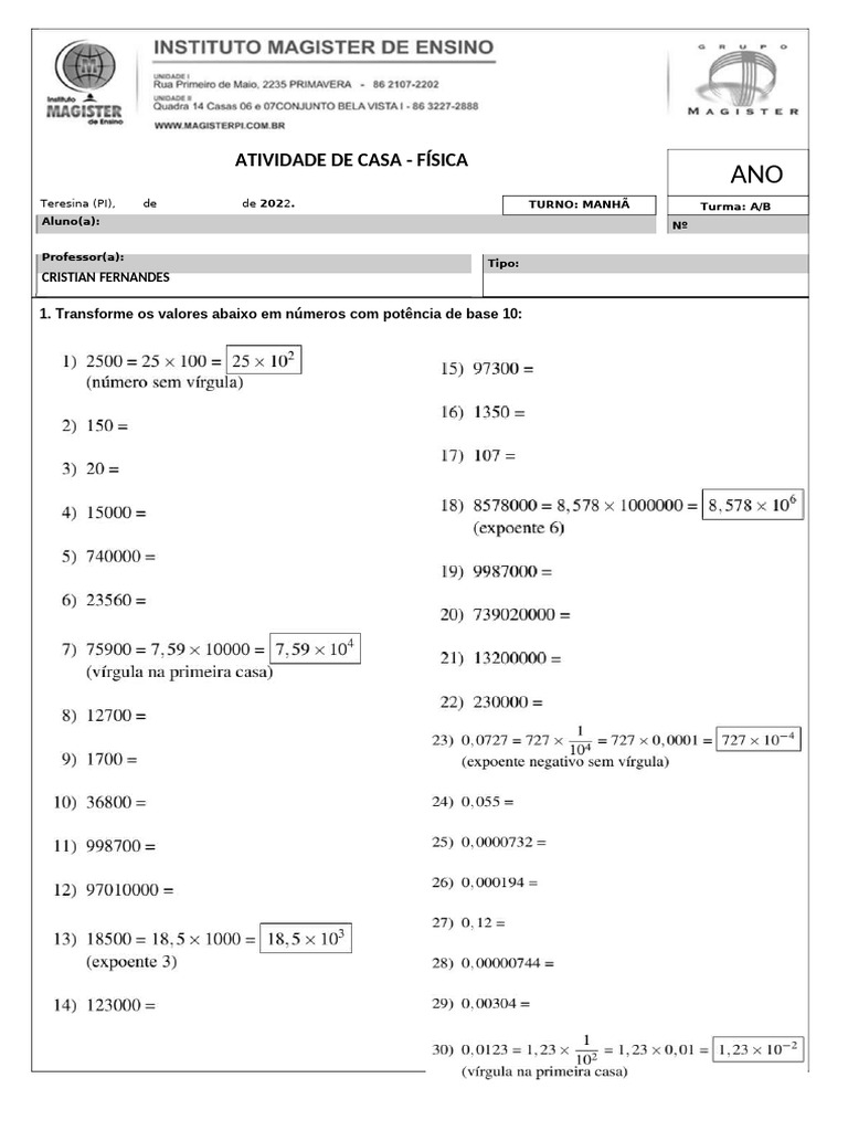 01-TAREFA-FISICA-8° ANO | PDF