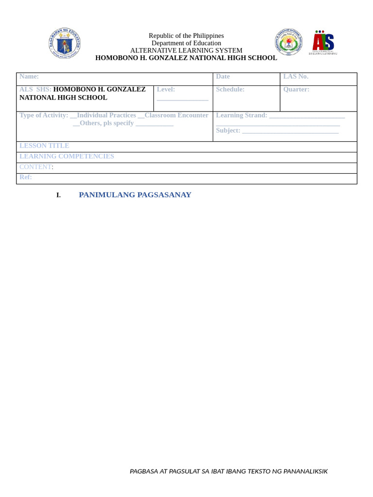 LAS - PAGBASA AT PAGSULAT - Week1 | PDF