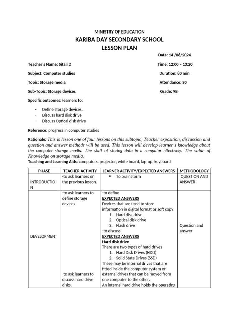 2. Storage media G9 Lesson plan - | PDF | Dvd | Disk Storage