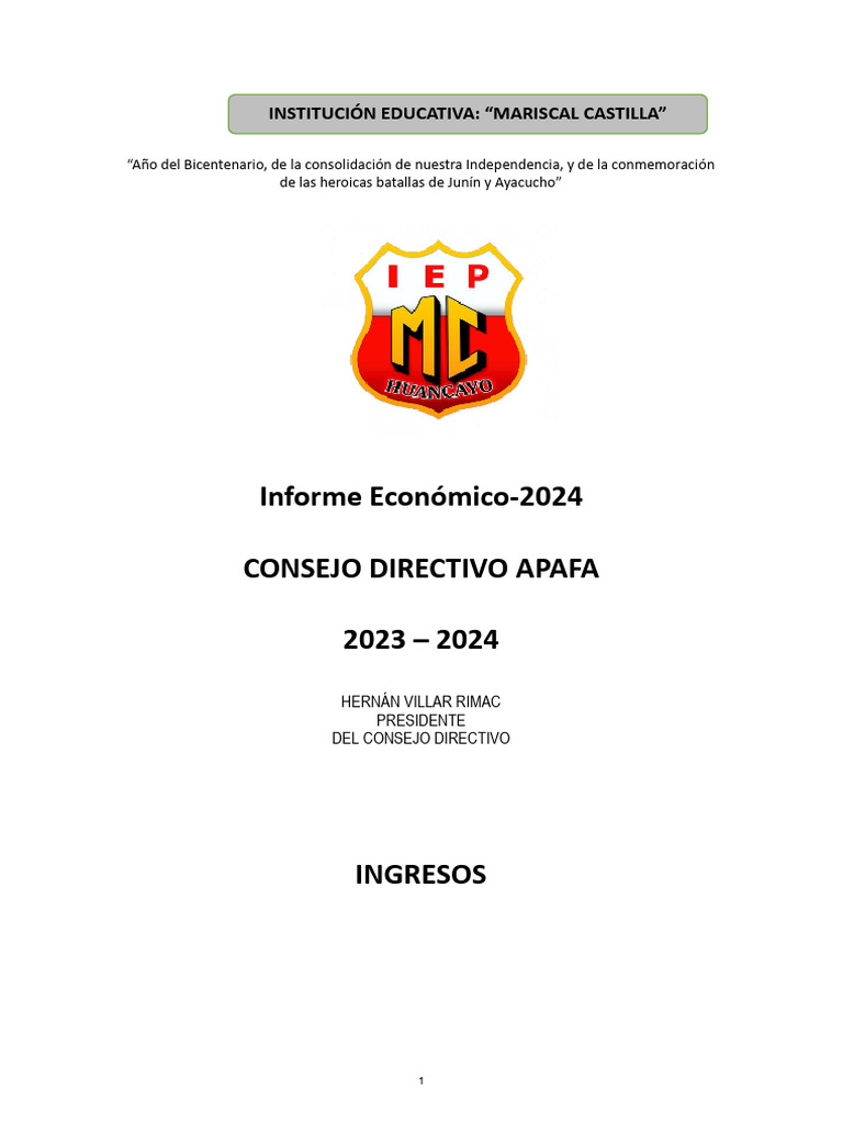 Informe Económico APAFA 2024 | PDF
