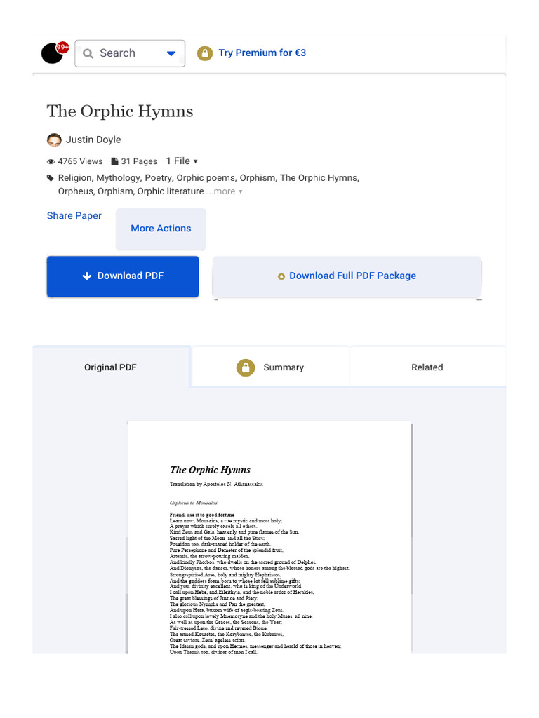 (99+) The Orphic Hymns - Justin Doyle - Academia - Edu | PDF | Zeus | Orpheus