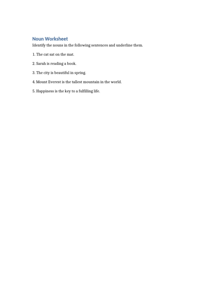 Noun Identification Worksheet | PDF