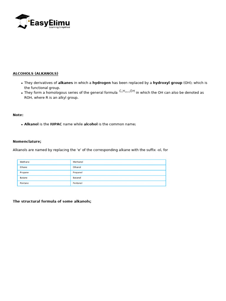 Alkanols: Nomenclature and Properties | PDF | Ester | Ethanol