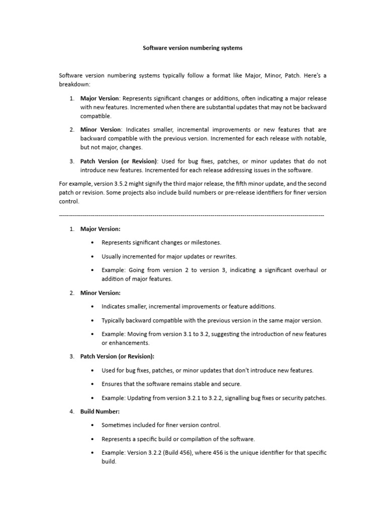 Software Version Numbering Explained Pdf Software Release Life