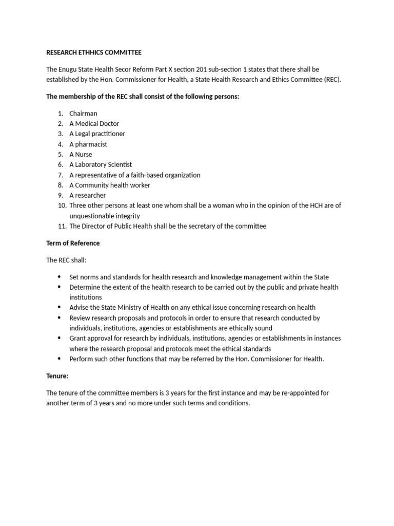 TOR - Research Ethics Committee | PDF