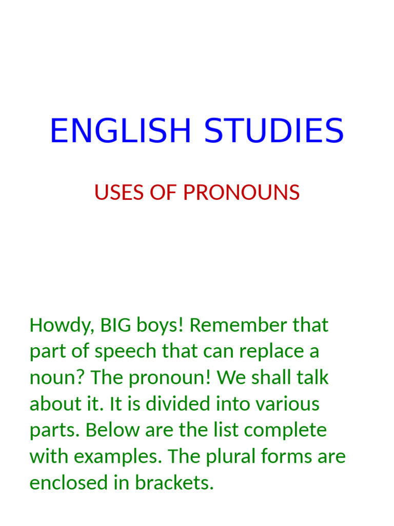 J.S.S 1 - Uses of Pronouns | PDF