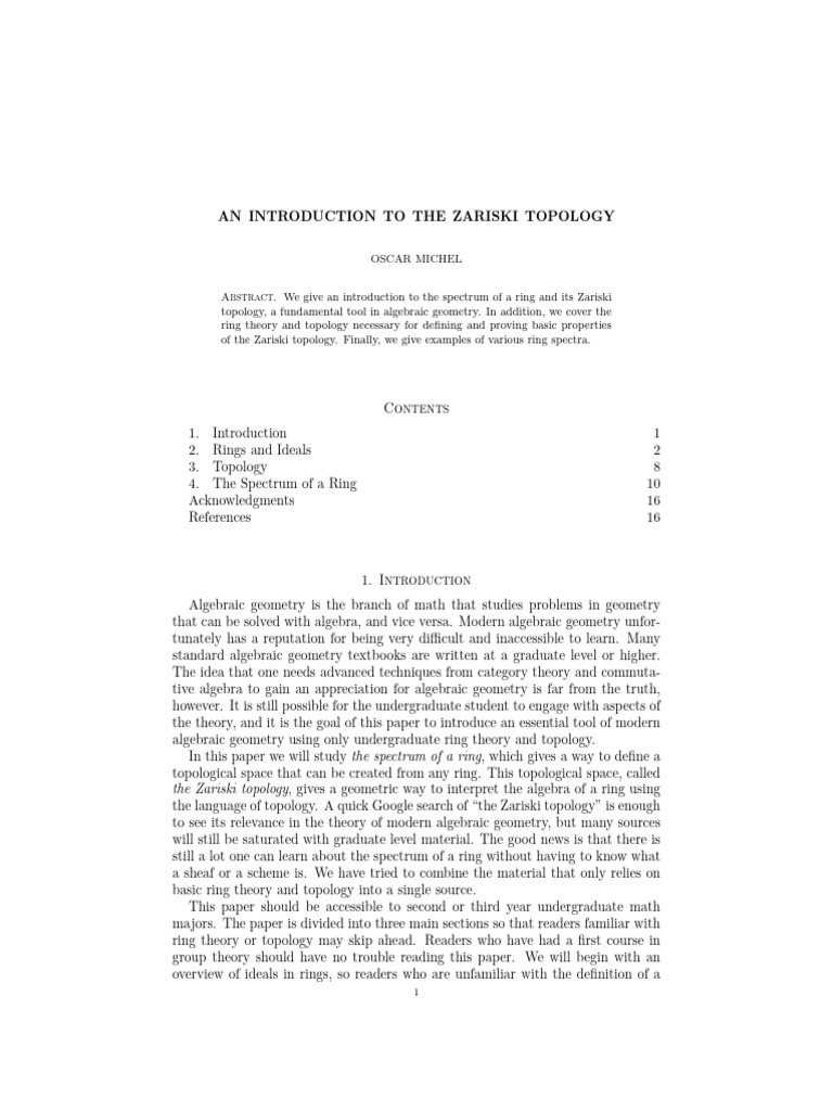 Introduction to Zariski Topology | PDF | Ring (Mathematics) | Group ...