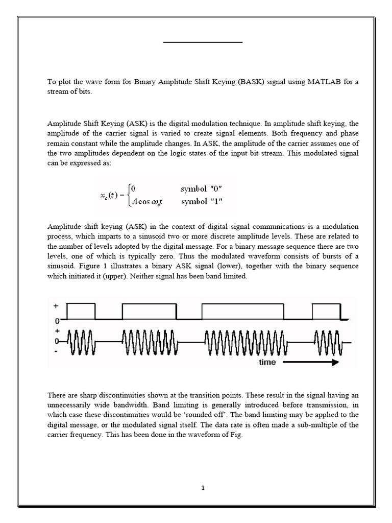 Experiment 1 Amplitude Shift Keying | PDF