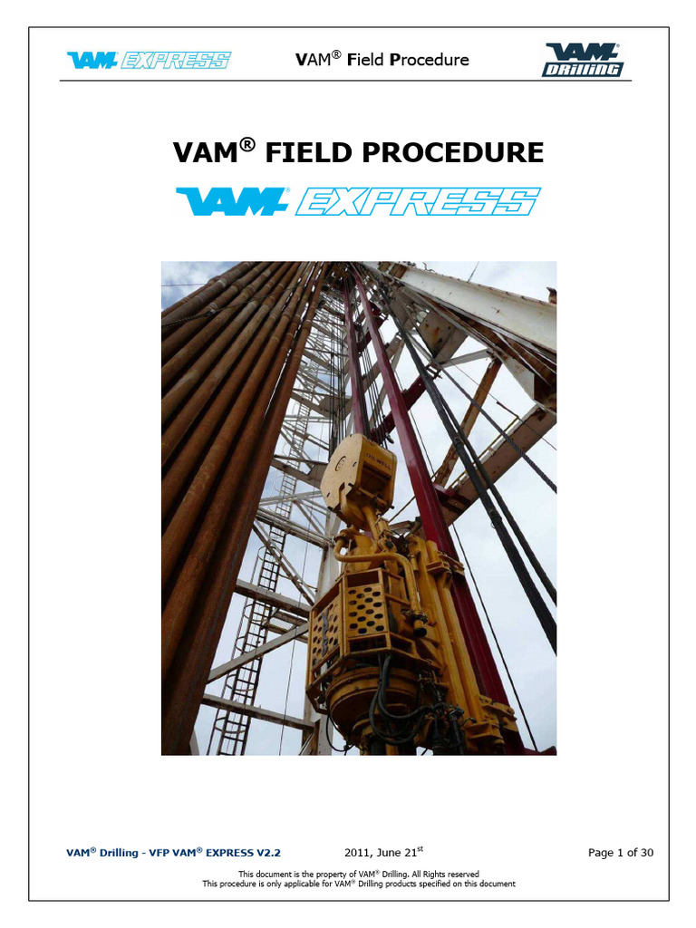 VAM Field Procedure - VFP VAM Express V2.2 | PDF | Pipe (Fluid ...