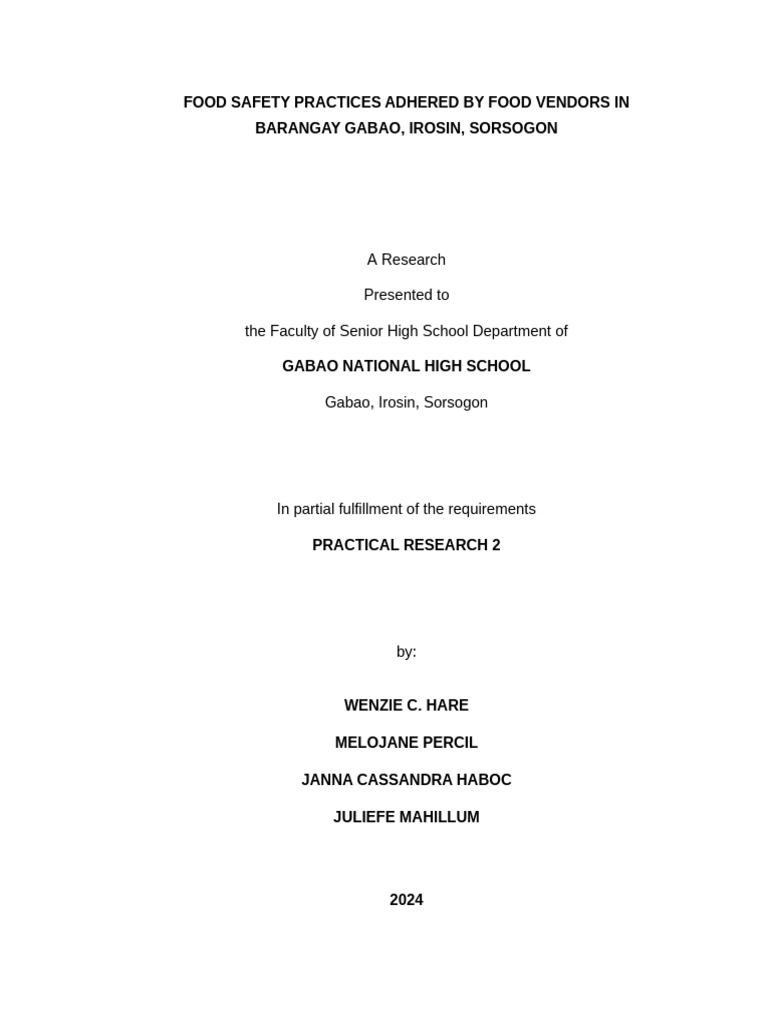 Food Safety Practices of Vendors in Gabao | PDF | Food Safety | Safety
