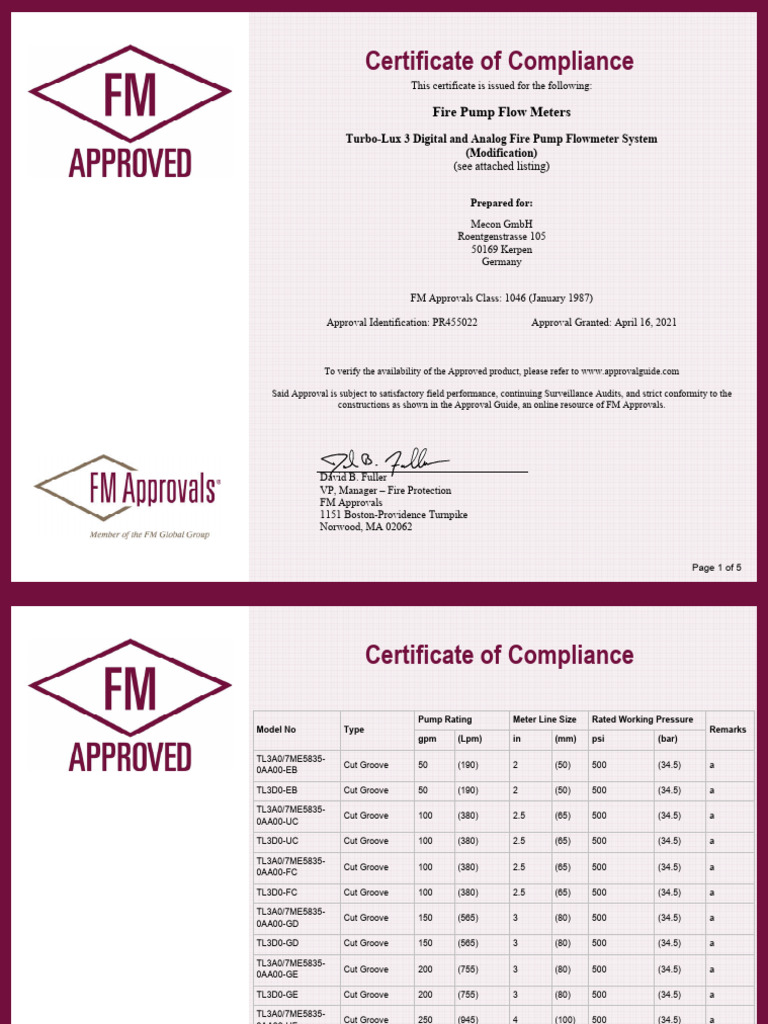 Certificat FM -Turbo Lux 3 | PDF | Flow Measurement | Equipment