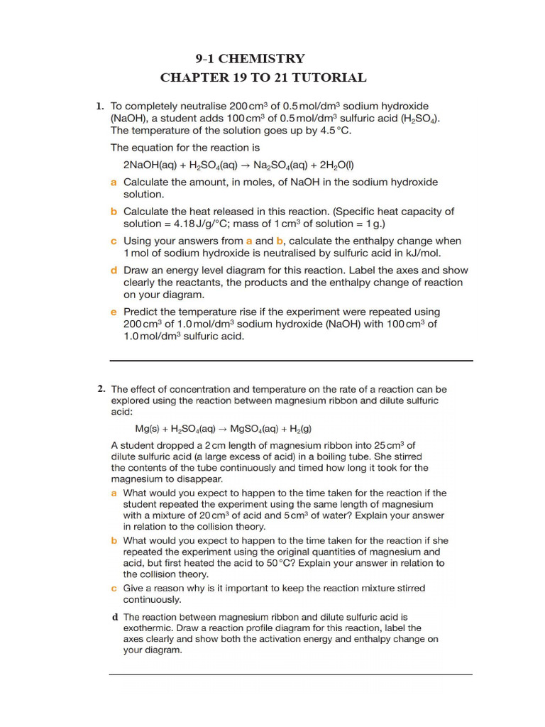 Chemistry Tutorial: Chapters 19-21 | PDF
