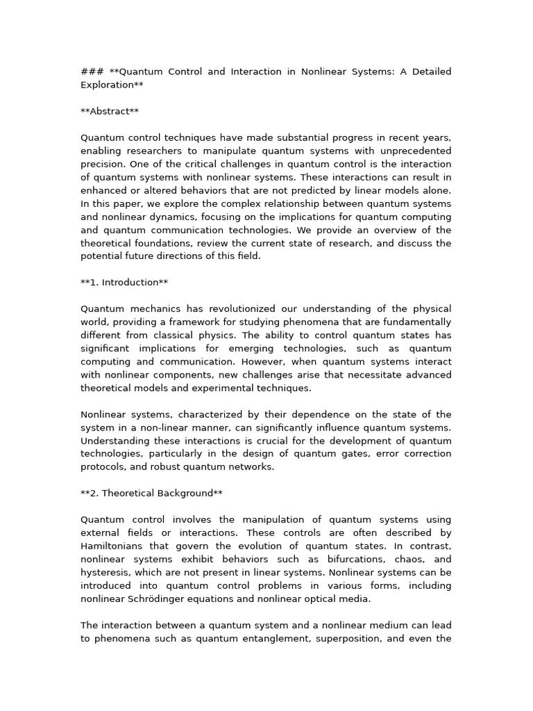 Quantum Control in Nonlinear Systems | PDF | Quantum Computing ...