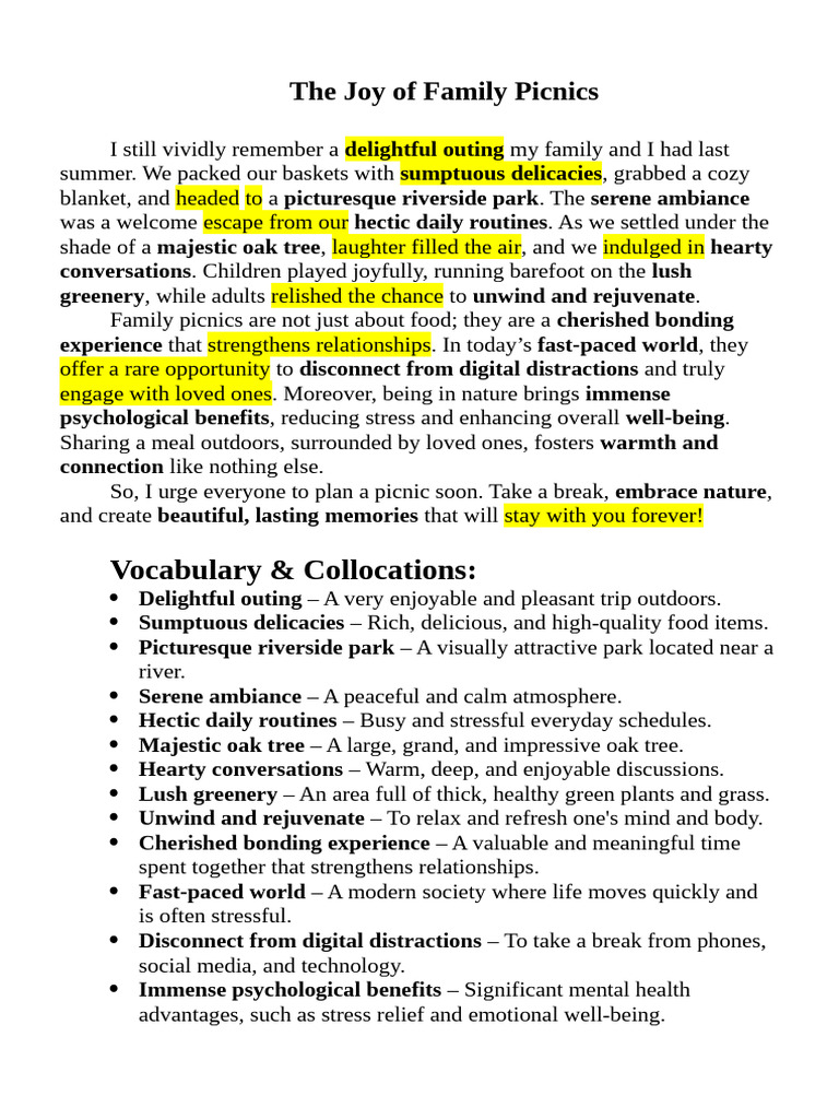 Family Picnics Speaking | PDF | Behavioural Sciences | Psychology