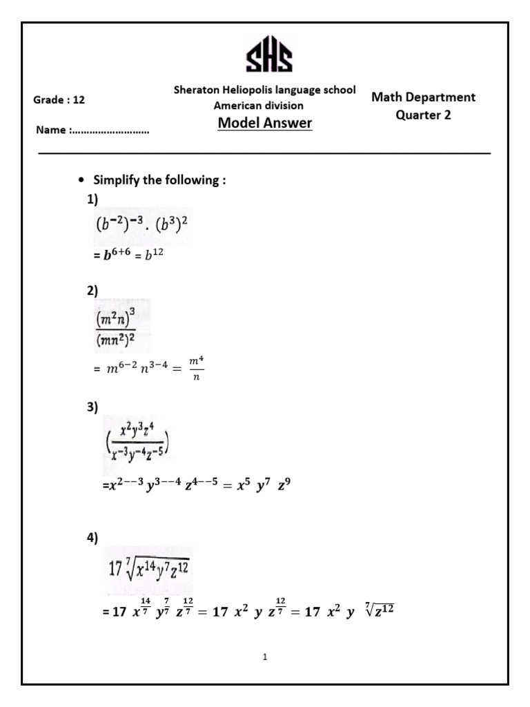 Model Answer G12 Q2 2025 Math | PDF