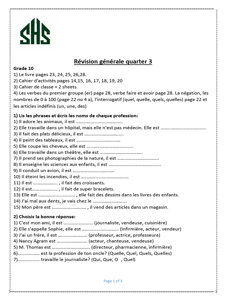 Révision de français pour 10e année | PDF