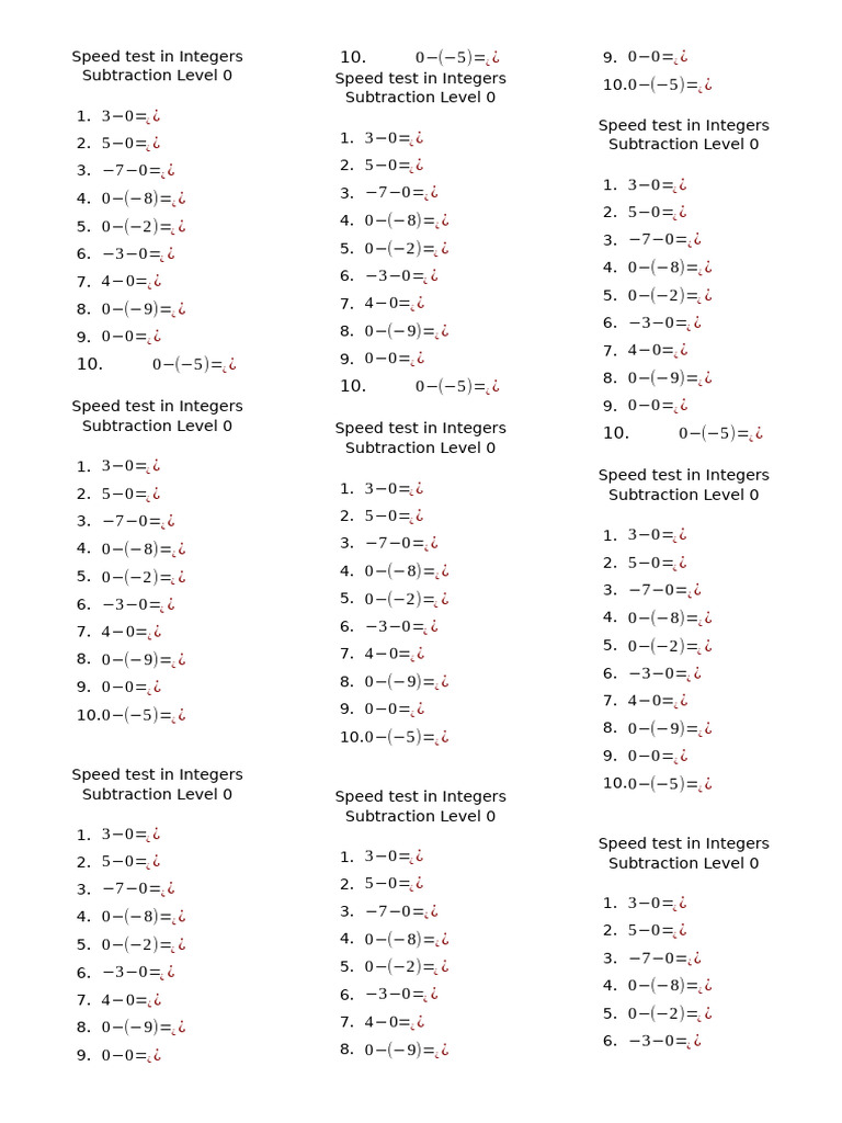 2 Subtraction Speed Test in Integers | PDF | Arithmetic | Elementary ...