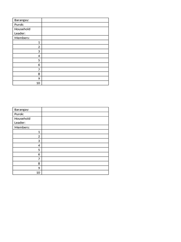 Barangay Household Member List | PDF