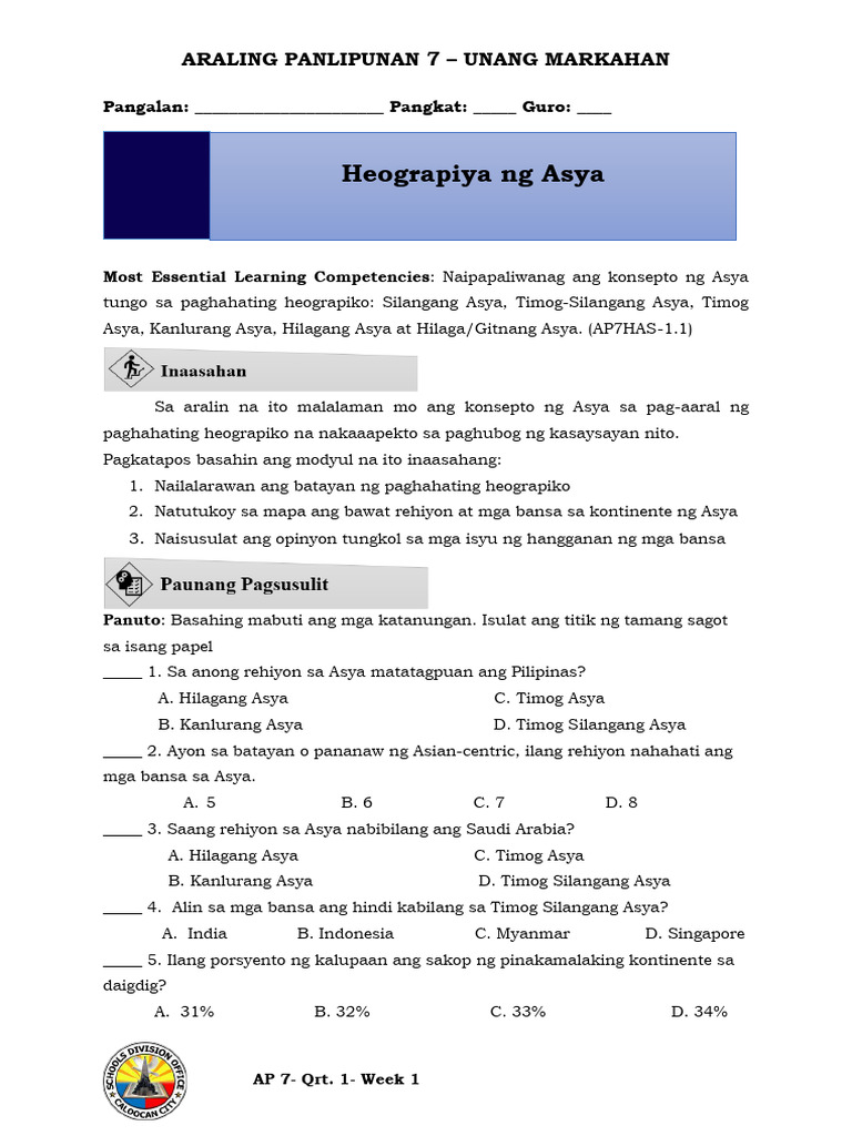 AP 7 Q1 Week 1 | PDF