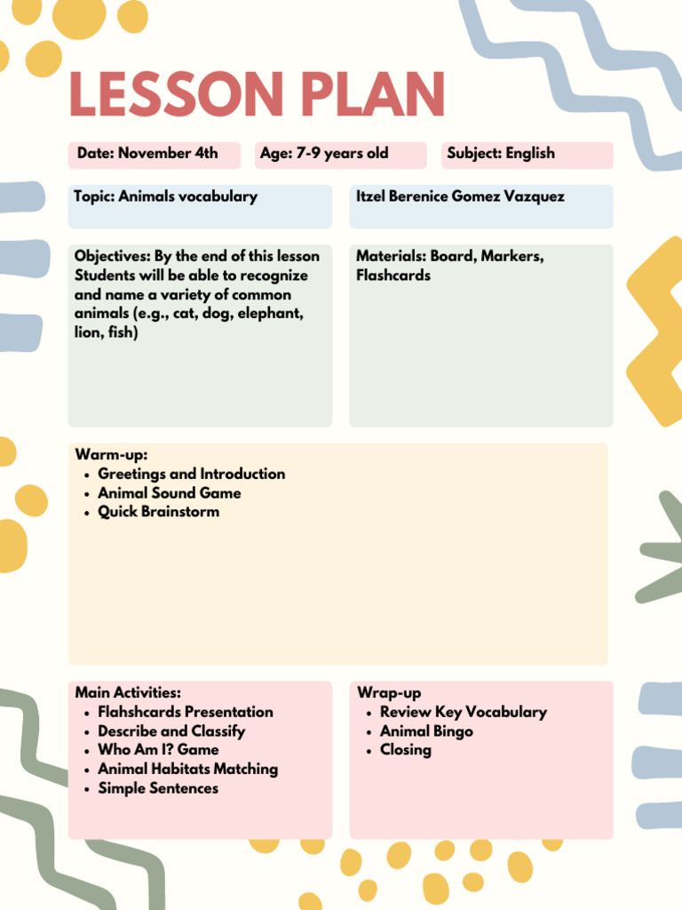 Lesson Plan Document in Colorful Patterned Style | PDF