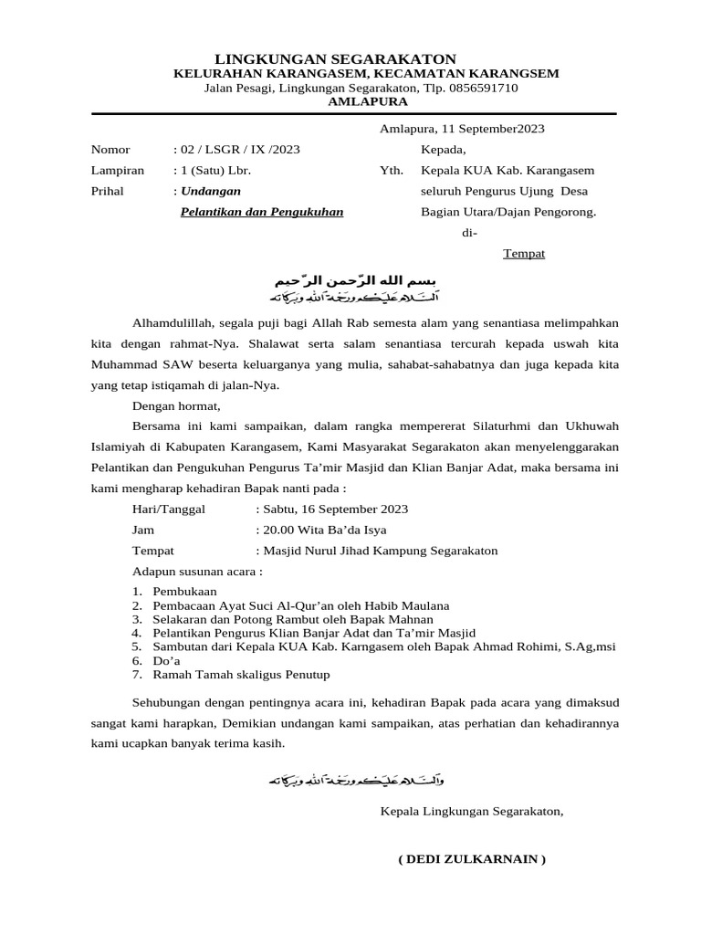 Surat Undangan Pelantikan | PDF