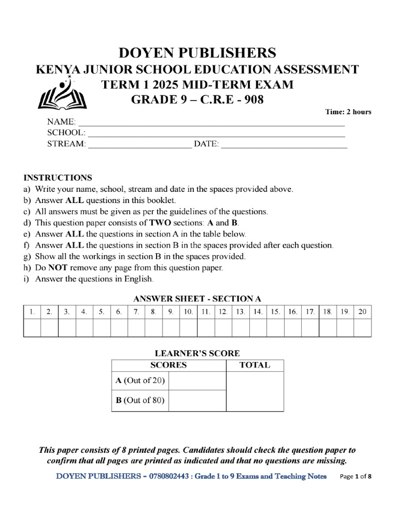 Grade 9 Cre Term 1 2025 Mid-Term Exam | PDF