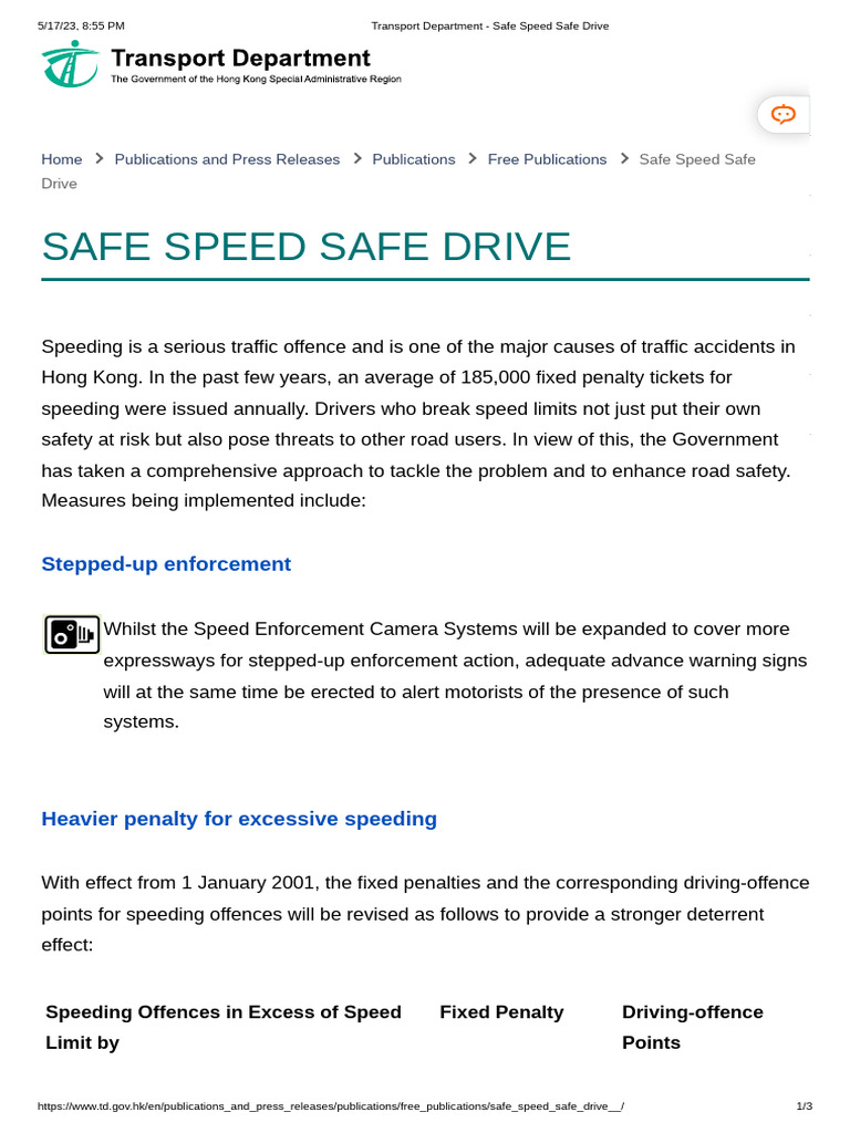 Transport Department - Safe Speed Safe Drive | PDF | Speed Limit | Road