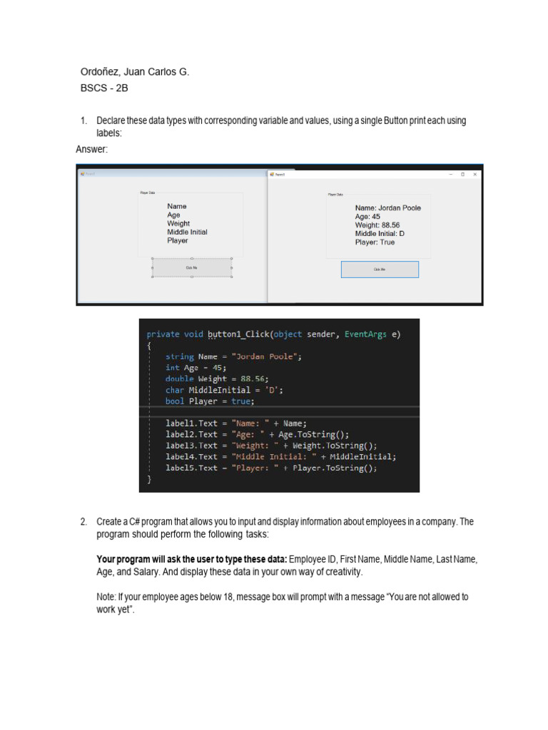 C# Programming Tasks and Solutions | PDF | Body Mass Index