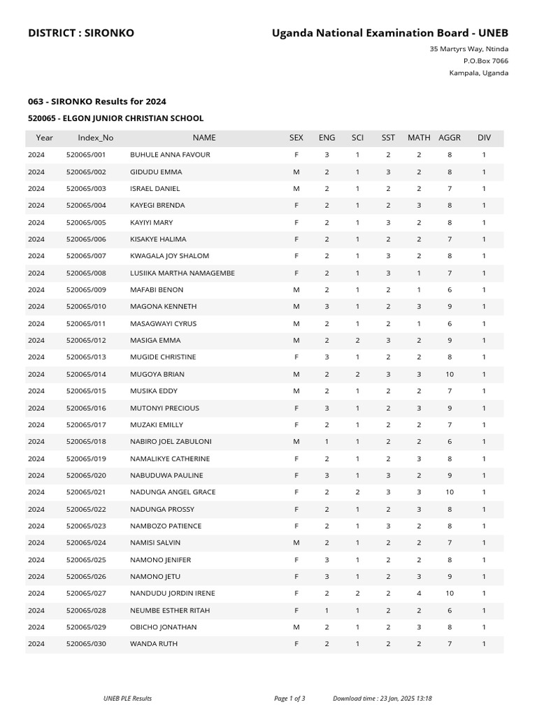 Sironko PLE Results 2024 Summary | PDF