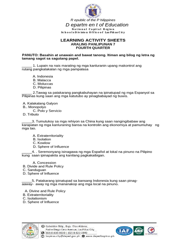 LAS AP7 Quarter 4 | PDF