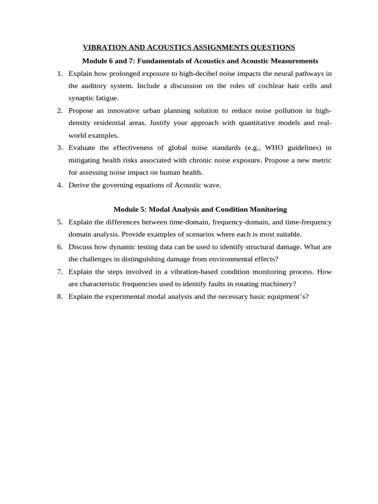 Vibration and Acoustics Assignments Questions | PDF