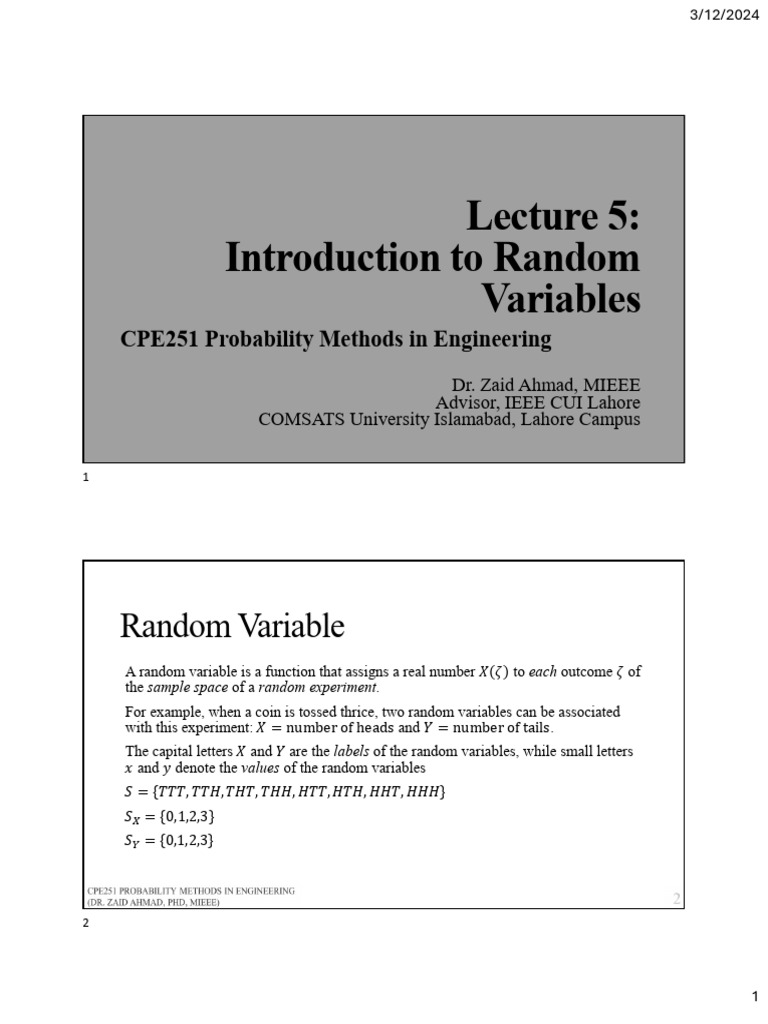 Introduction To Random Variables | PDF | Probability Distribution | Random Variable