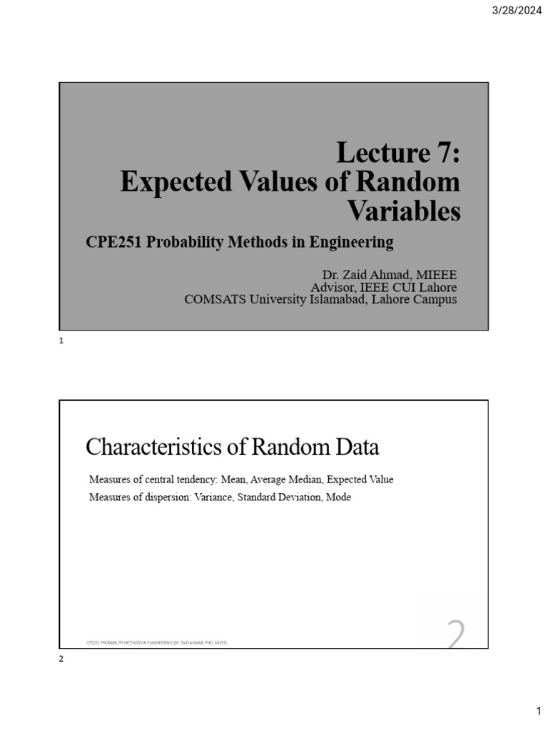 7. Expected Values of Random Variables | PDF