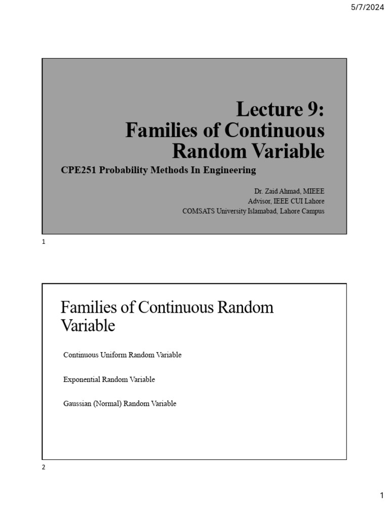 Families of Continuous Random Variable | PDF | Probability Density Function | Normal Distribution