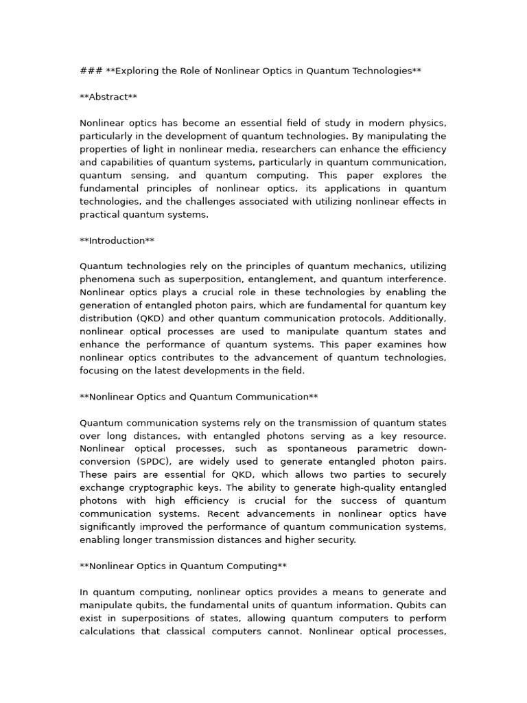 Nonlinear Optics in Quantum Technologies | PDF | Quantum Computing | Optics