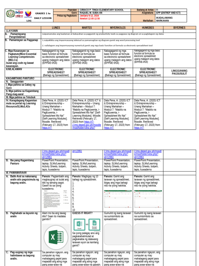 G5 Q2 - DLL Epp-Ict - Janaury 8-12, 2024 | PDF