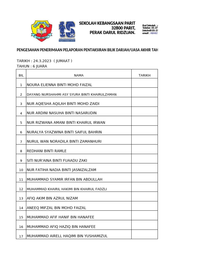 Borang Ttangan UASA PBD | PDF