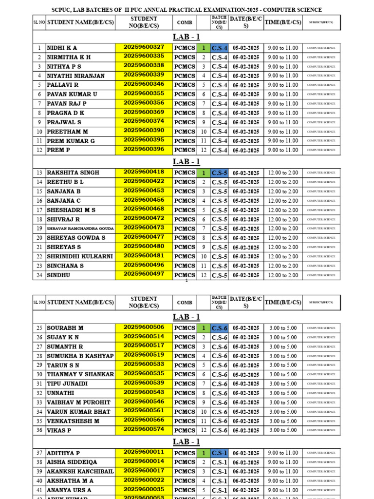COMPUTER SCIENCE - 2nd PU Annual Practical Exam Lab Batchees-2025 | PDF | Computer Science ...