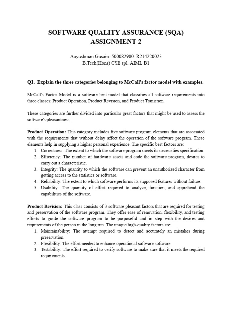 McCall's Factor Model in Software Quality | PDF | Software | Quality Assurance