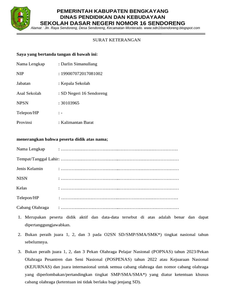 Format Surat Keterangan Kepala Sekolah SD SMP Sma SMK | PDF