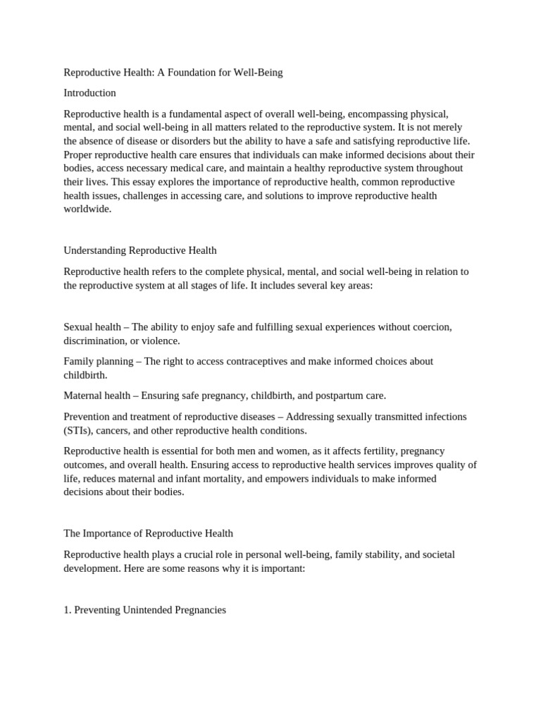 Importance of Reproductive Health Care | PDF | Maternal Death ...