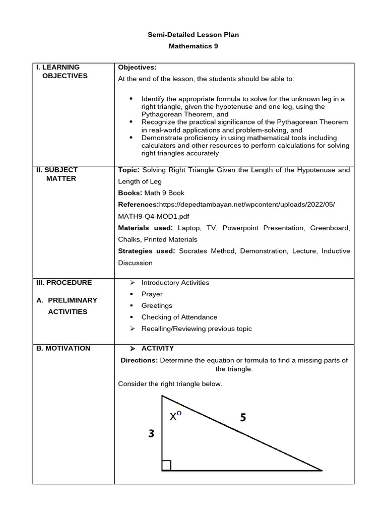Math 9 Lesson Plan Feb 24 | PDF | Trigonometric Functions | Trigonometry