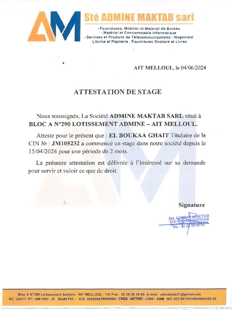 Attestation de Stage | PDF