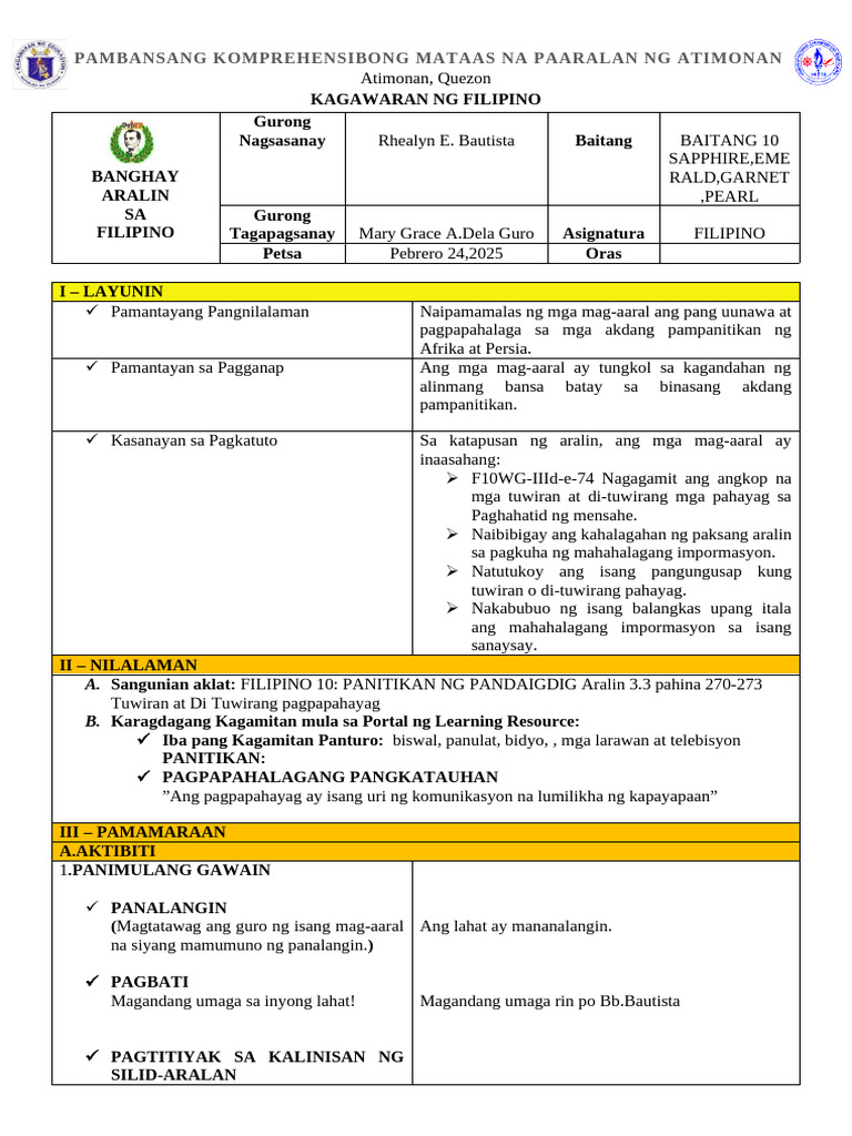 006 Tuwiran at Di-Tuwirang Pahayag LP Docs-X | PDF
