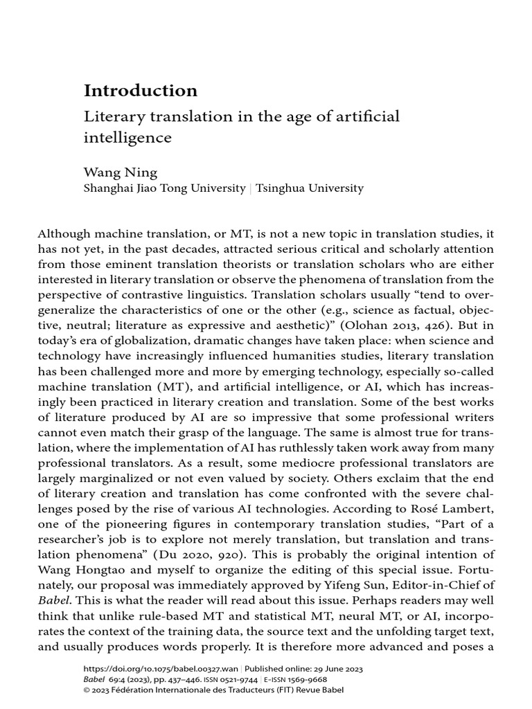 Literary Translation in The Age of Artificial Intelligence | PDF | Translations | Artificial ...
